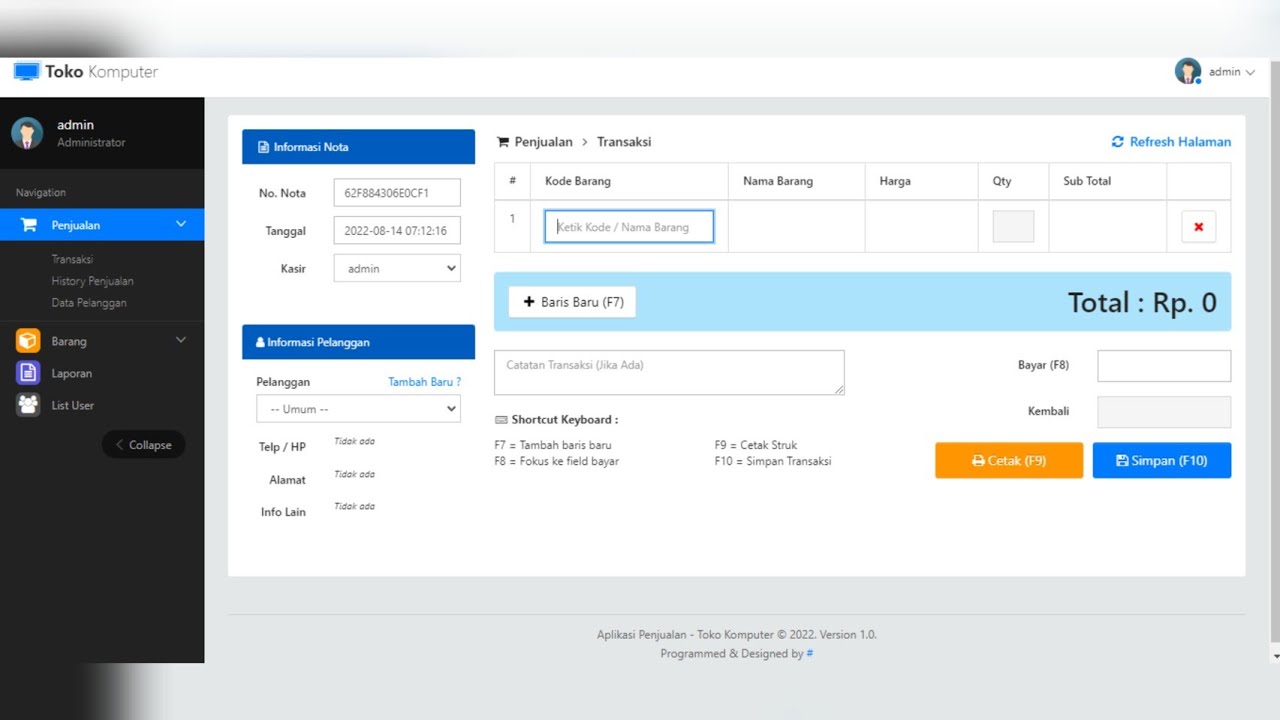 Aplikasi persediaan barang dan penjualan kasir komputer berbasis web