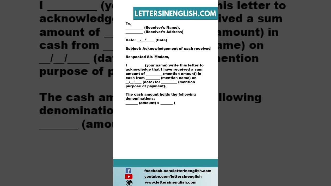 Acknowledgment Letter for Receiving Cash
