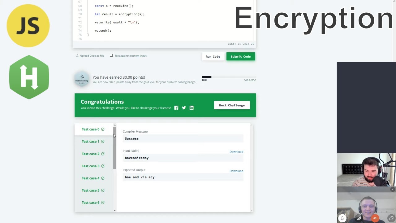 [Medium] Encryption (Hackerrank, javascript, arrays, math)