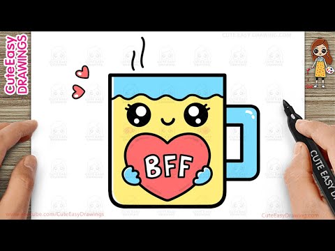 How to Draw Cute Best Friend Forever Mug Step-By-Step Drawing and Coloring for Kids