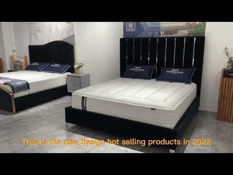 Modern Velvet Upholstered Bed With Silver Metal Frame - LEIZI Furniture - Custom Made Bed Mattress