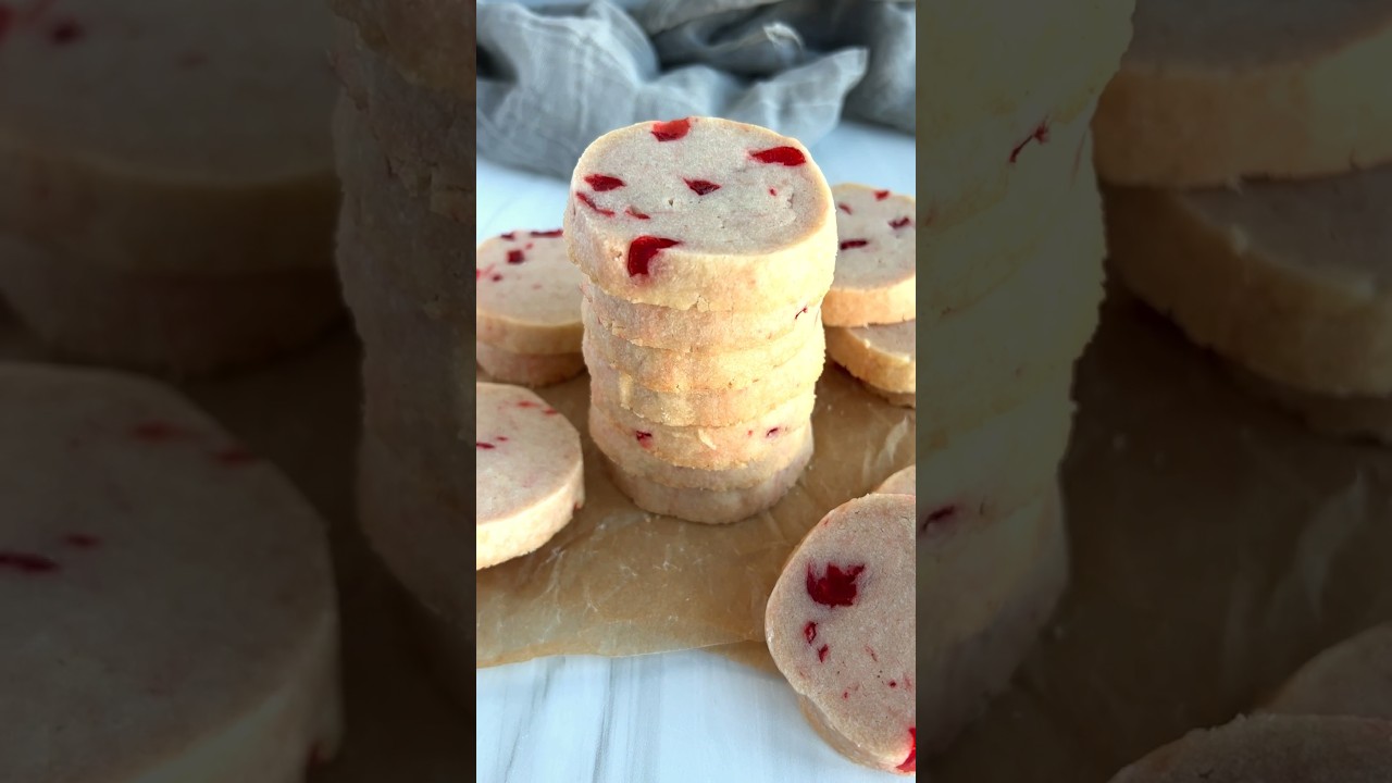 Cherry almond shortbread cookies. Recipe on cakemehometonight.com! #christmas #cookies