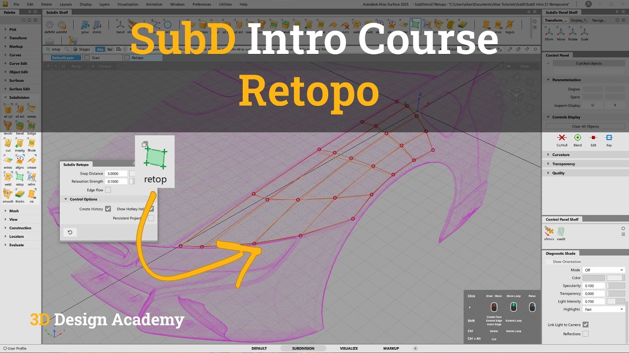 Autodesk Alias Tutorials, SubD Intro 21 - Retopo