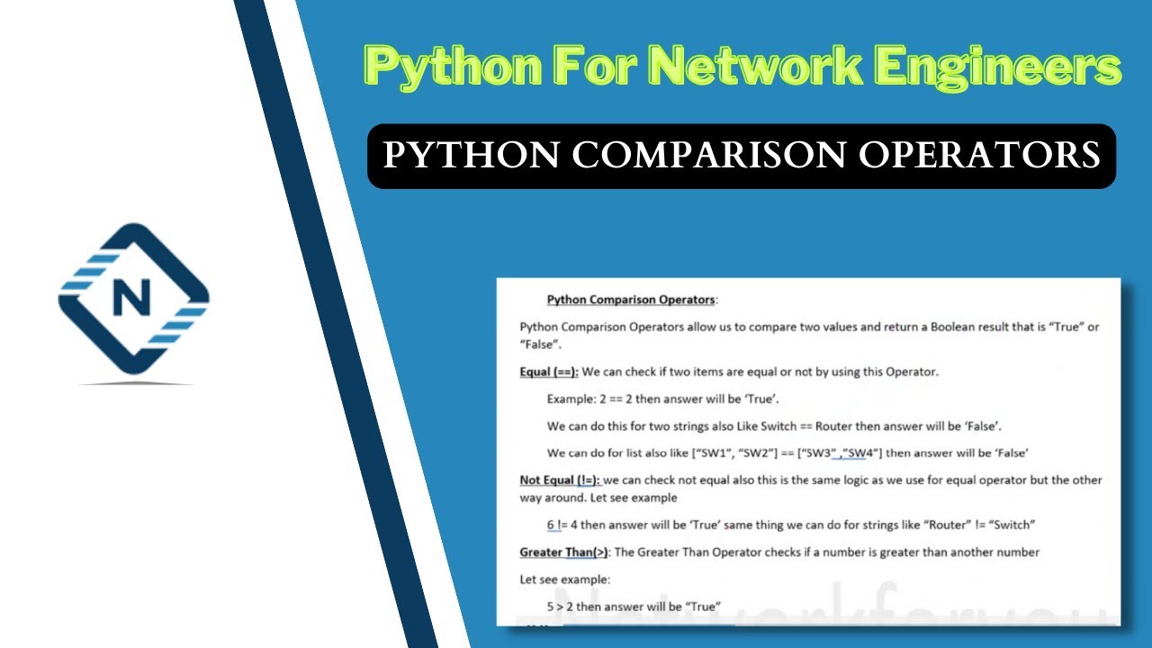 Python for Network Engineer | Python  Comparison Operators | Video 10