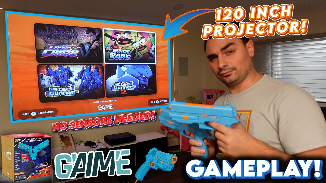 Gaime Plug and Play LightGun Console With Time Crisis! Gameplay on a 120 Inch Projector Screen!