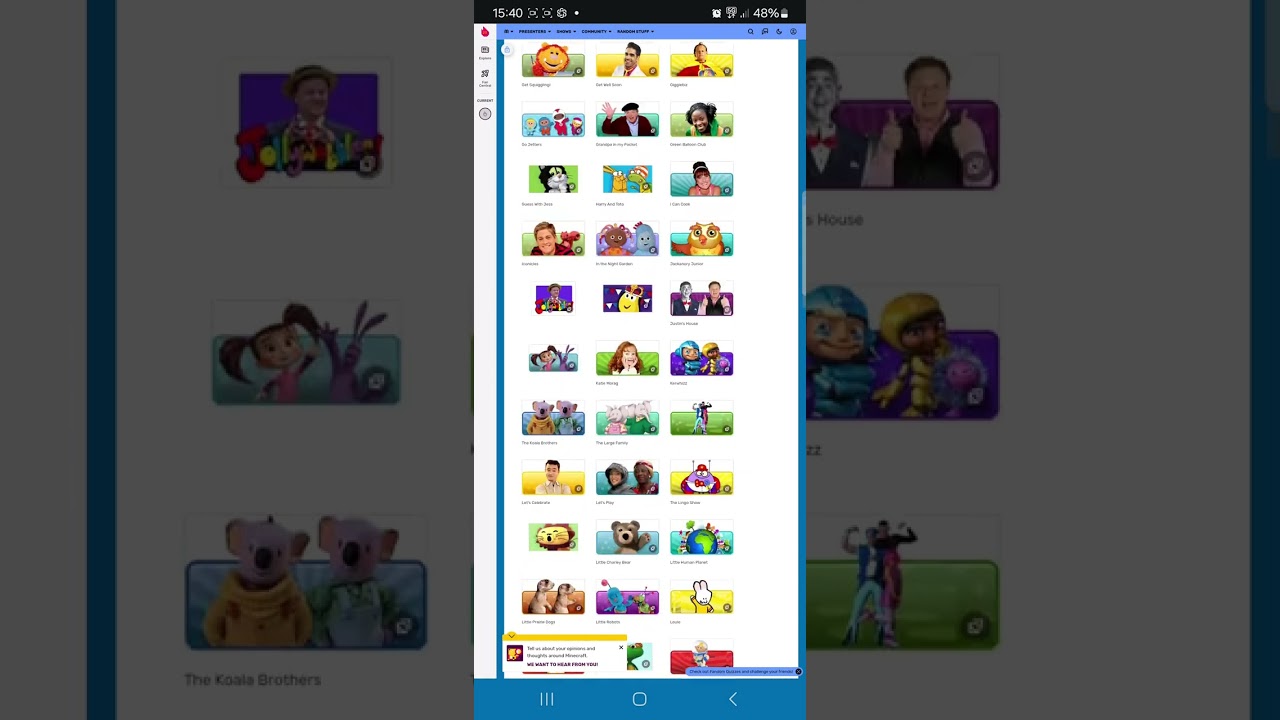 Cbeebies Shows (26th September 2014)