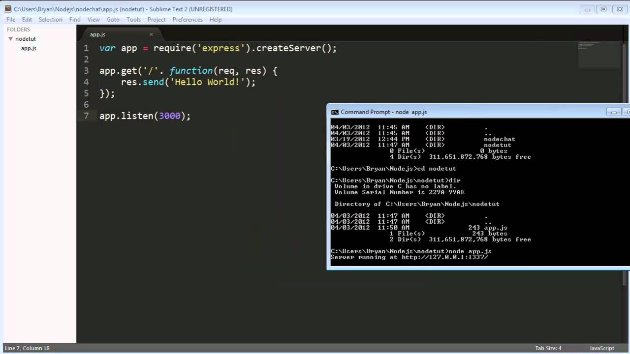 Nodejs Express Tutorial - 1 - Hello World in Express