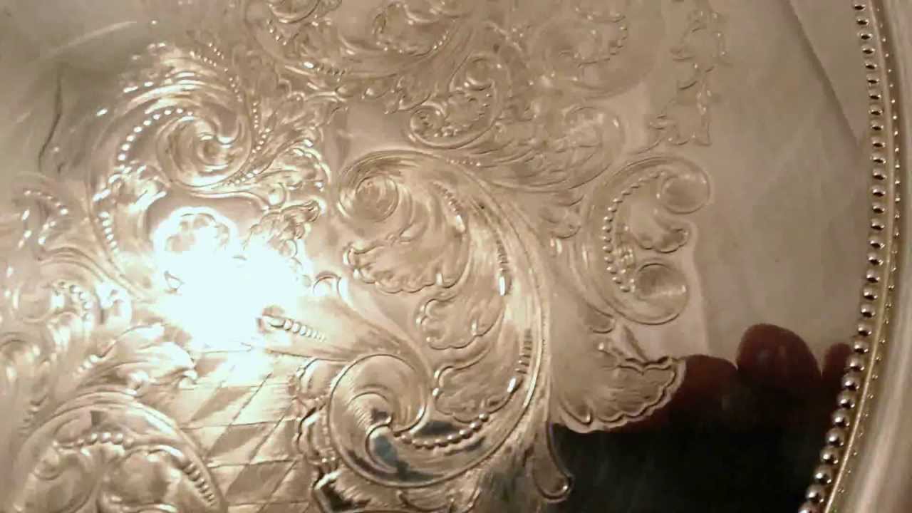 Vintage Towle Silversmiths Silverplate Tray with some great floral etchings and beaded trim