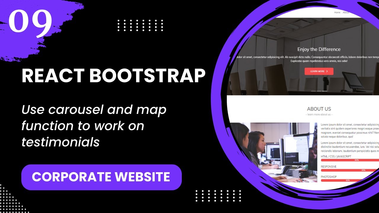 React Bootstrap #9 - Use carousel and map function to work on testimonials