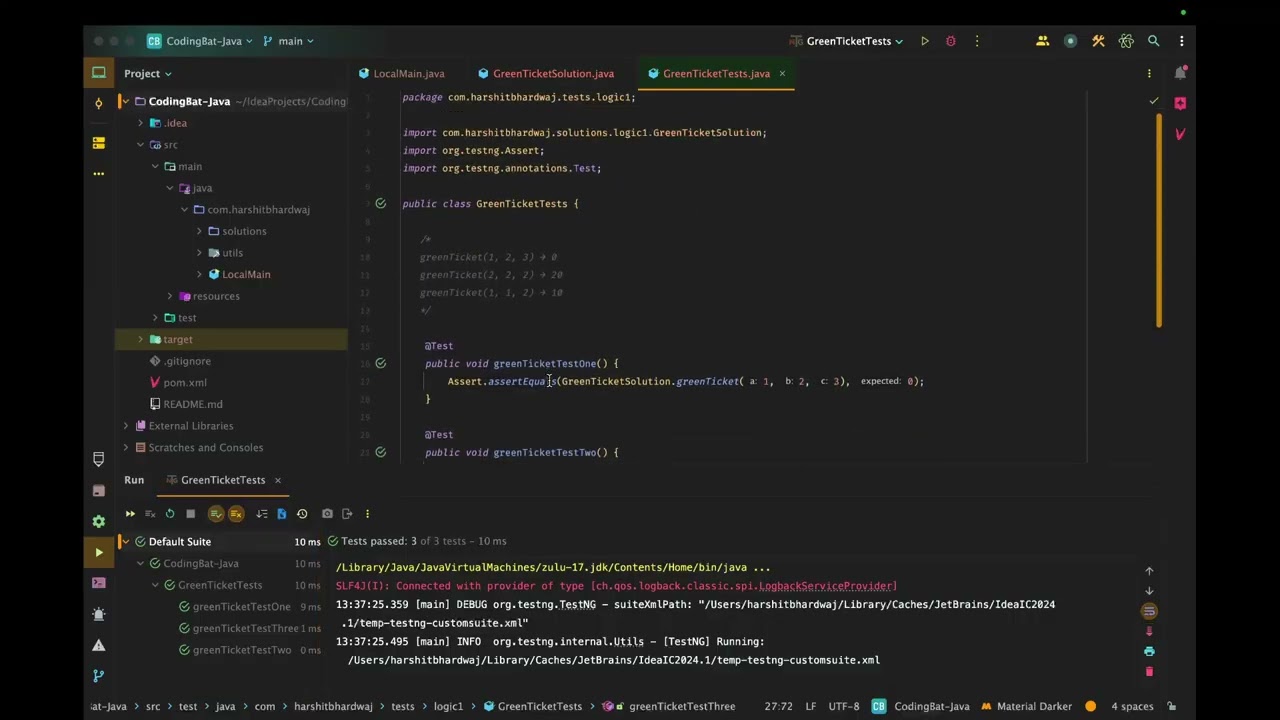 CodingBat Java | Logic-1 Section | greenTicket