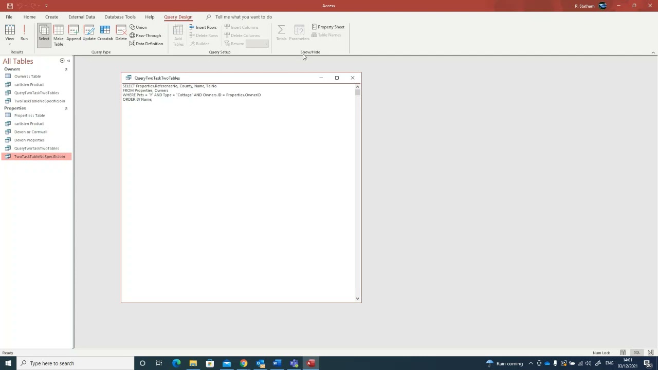 Two Table SQL Query in ACCESS