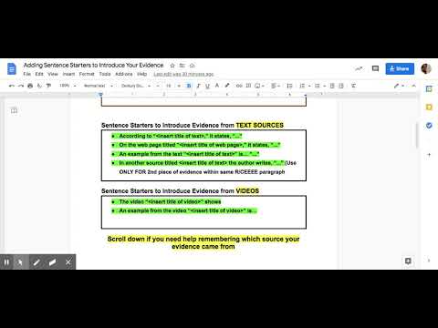 Part 1 Screencast Adding Sentence Starters to Introduce Your Evidence