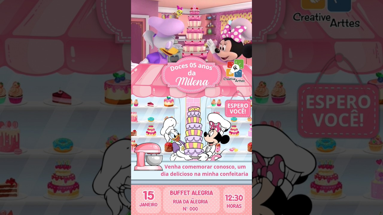 Convite: Minnie Confeitaria https://www.elo7.com.br/convite-com-video-minnie-confeiteira/dp/1E949A3