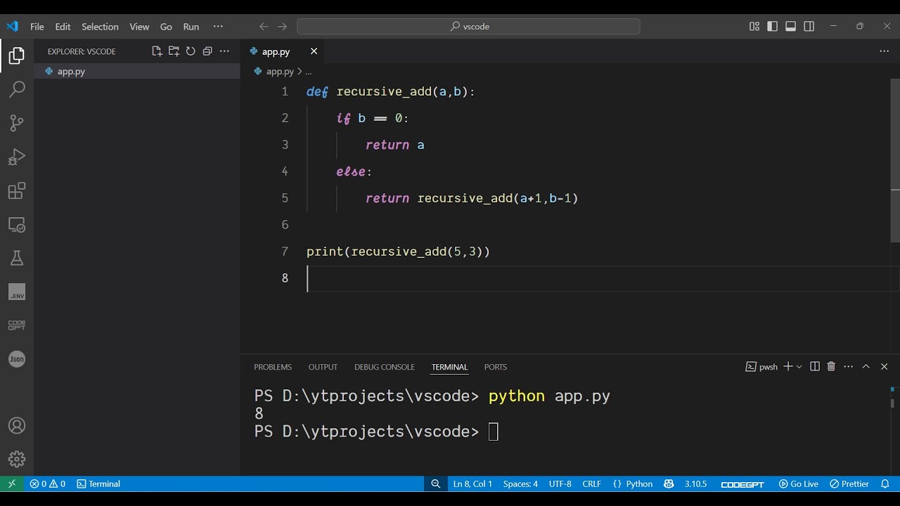 Python 3 Program to Add Two Numbers Using Recursion in Terminal Tutorial For Complete Beginners