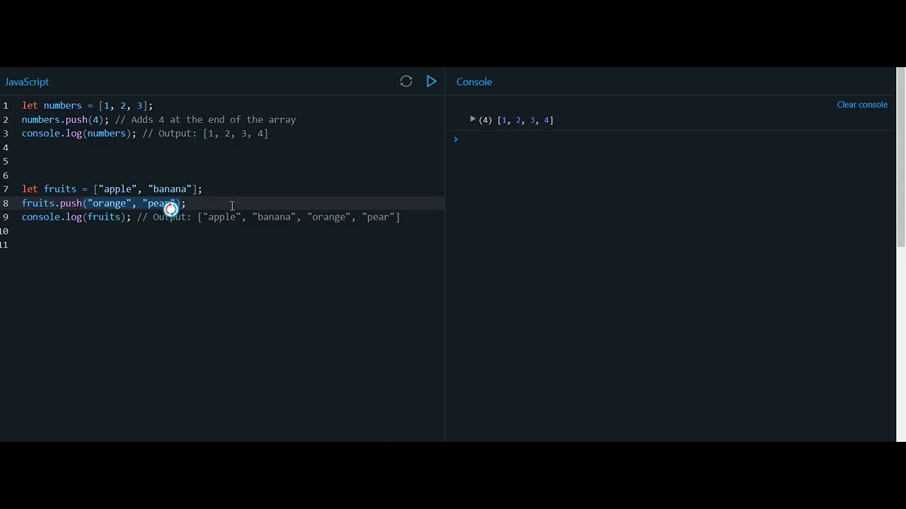 Push array  javascript example