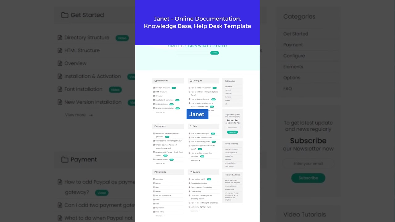 Janet – Online Documentation, Knowledge Base, Help Desk Template #htmllib #htmltemplate