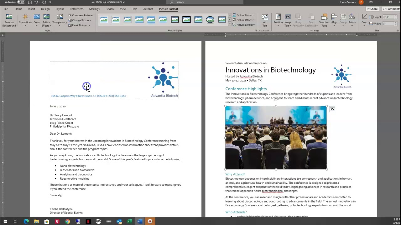 Word Module 3 SAM Project A:  Advantia Biotech