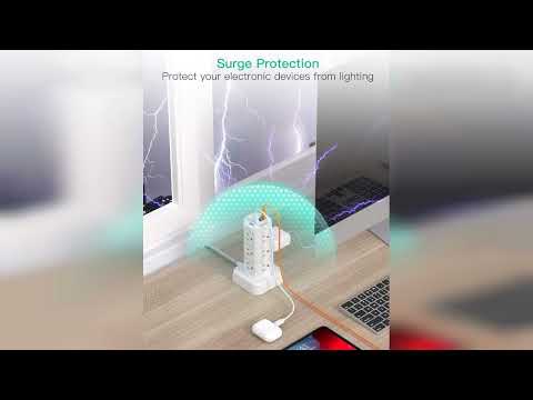 Review: Power Strips with Surge Protection, Flat Plug Power Strip with 12 Outlets 4 USB Ports,...