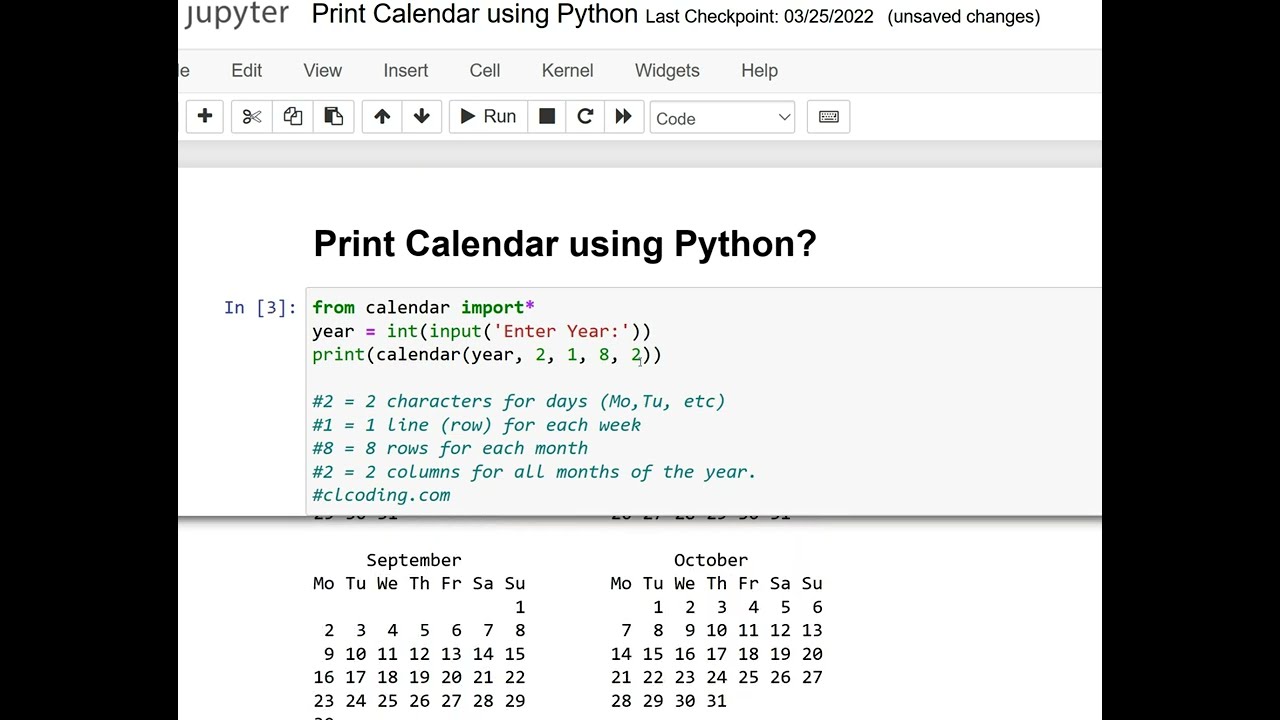 Day 163 : Print Calendar using Python