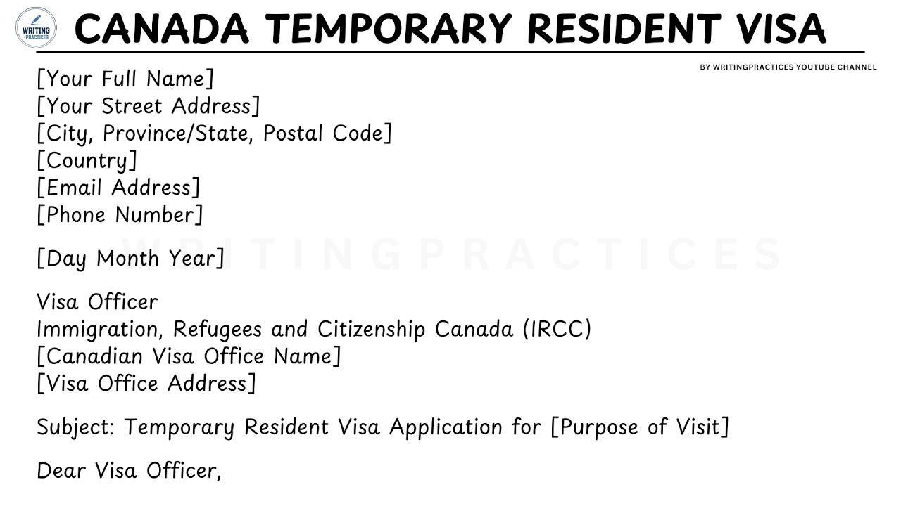 How To Write A Canada Temporary Resident Visa Cover Letter Template Step Guide Writing Practices