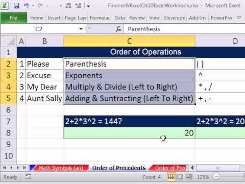 Excel Finance Class 03: Math Operators and Order of Operations