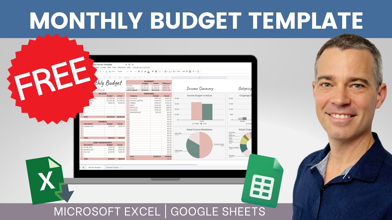 FREE Monthly Household Budget Spreadsheet Template | GOOGLE SHEETS and EXCEL | Personal Finance