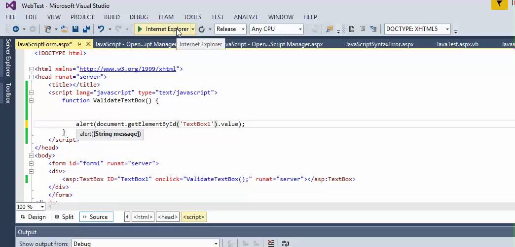 JavaScript runtime error Unable to get property TextBox1 of