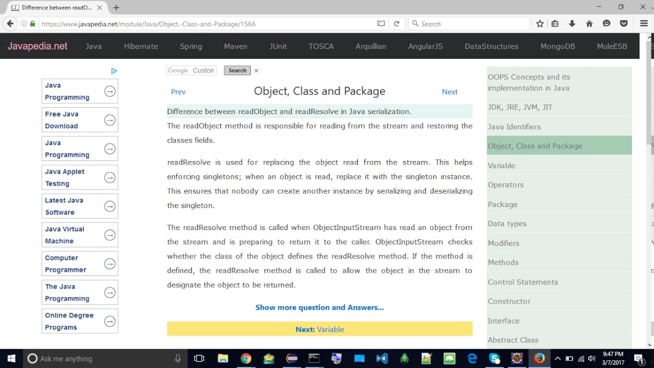 Difference between readObject and readResolve in Java serialization. | javapedia.net