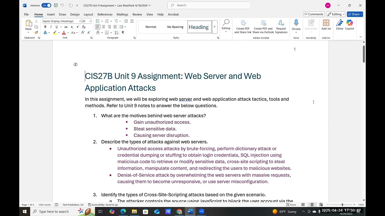 CIS27B Unit 9 Lecture: Web Server and Web Application Attacks