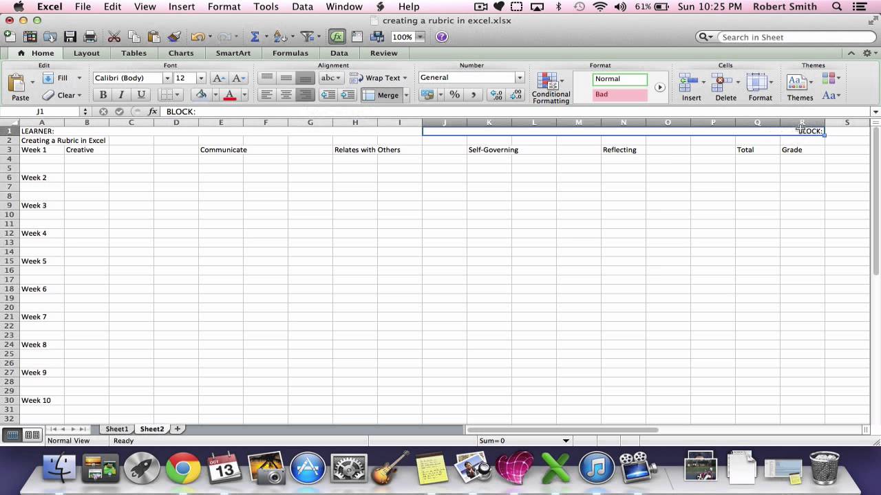 Creating a Rubric in Excel  Step 4