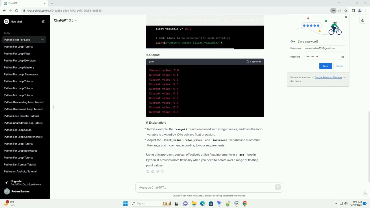 python for loop float increment