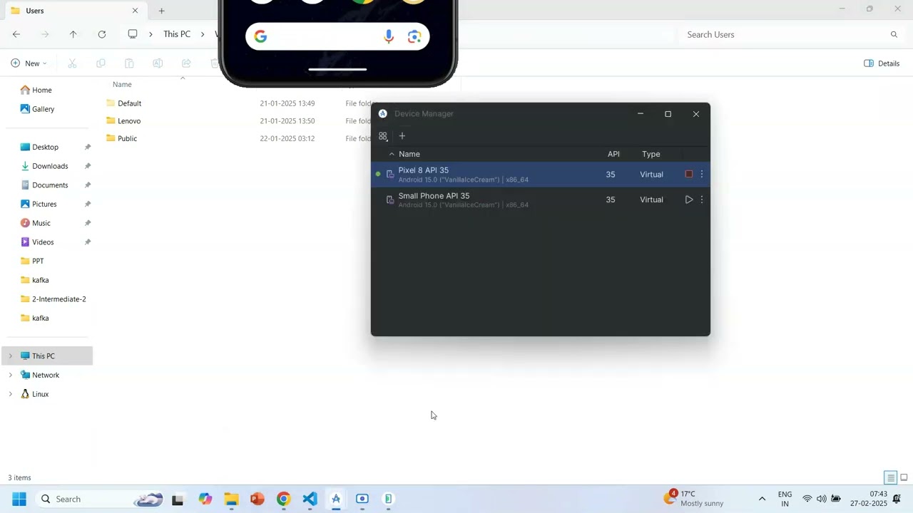 Android studio emulator not showing on screen