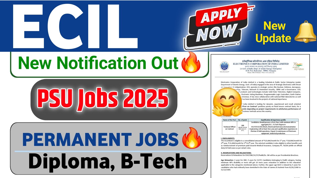 ECIL Recruitment 2025 | ECIL vacancy 2025 |Diploma BTech jobs 2025 | ECIL notification 2025