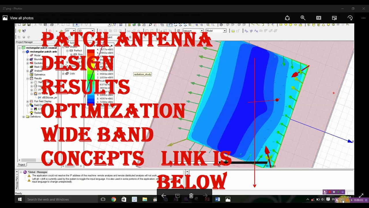 Rectangular patch antenna with coaxial feeding in hfss | design results
