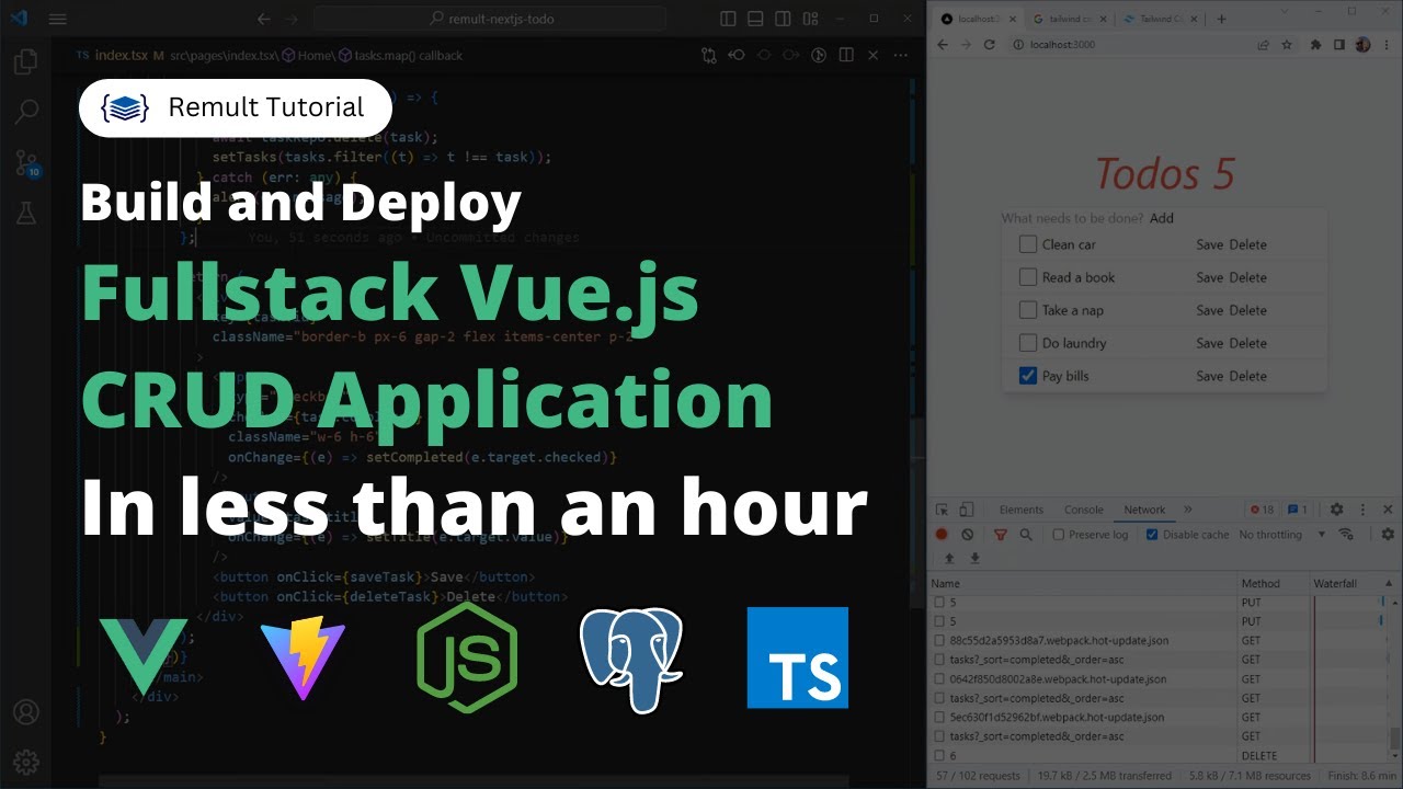 Build a Full-Stack Vue.js App and deploy to the cloud using: node.js, express, postgres & remult