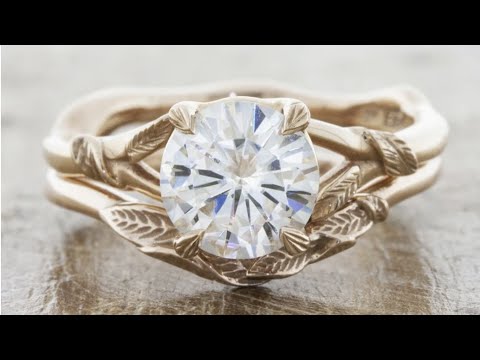 Nature Inspired Engagement Ring With Leaf Detail Wedding Band - Pembroke & Vennie
