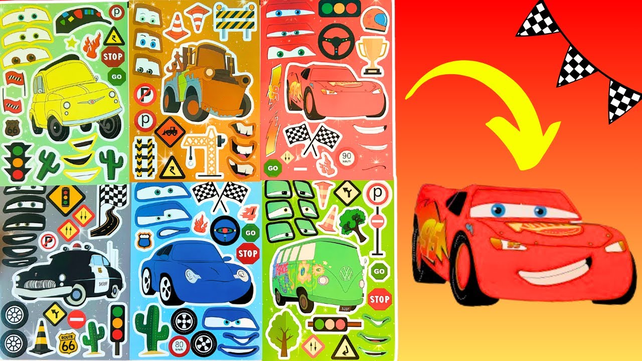 Disney CARS Movie! DIY Make a Face Stickers Activity with Lightning McQueen | Kids Cars Sticker Book