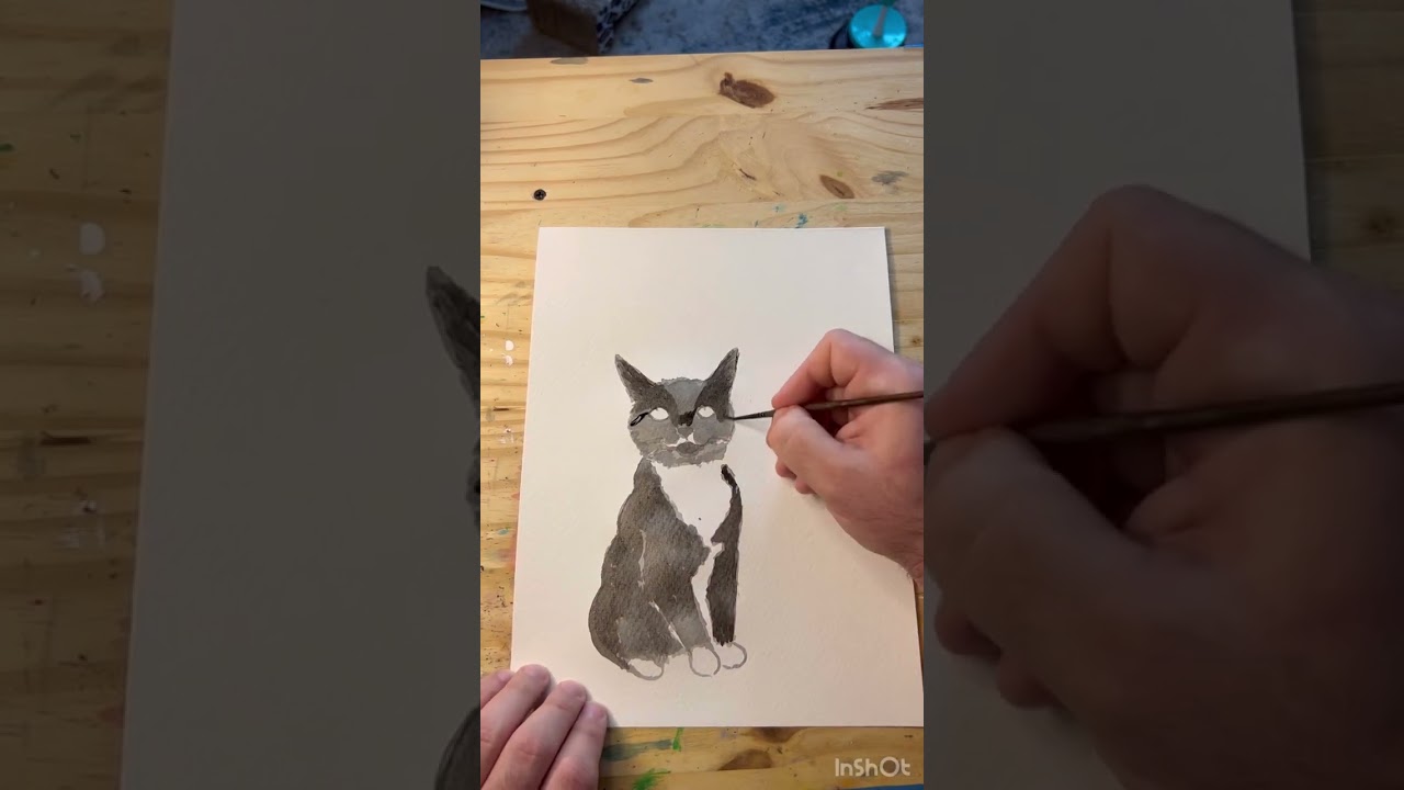 Watercolor painting a tuxedo cat for my darling nephew. #watercolor #painting #crafts #speedpaint