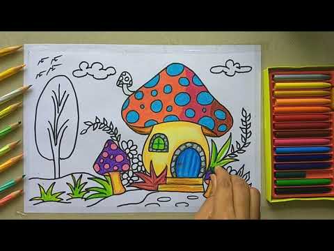 How to draw Mushroom House | Draw Easy and Colourful Drawing | Step by Step