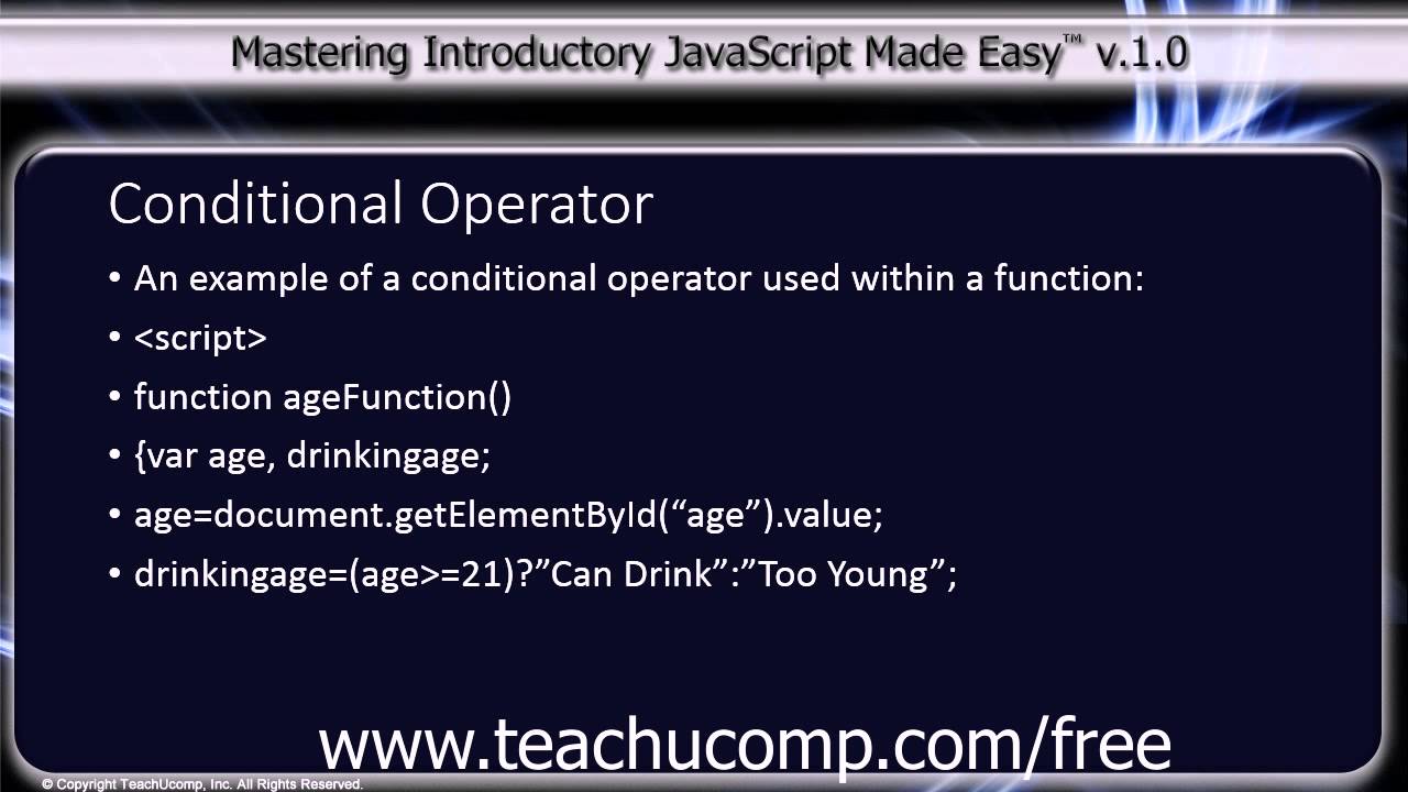 JavaScript Training Tutorial Conditional Operator