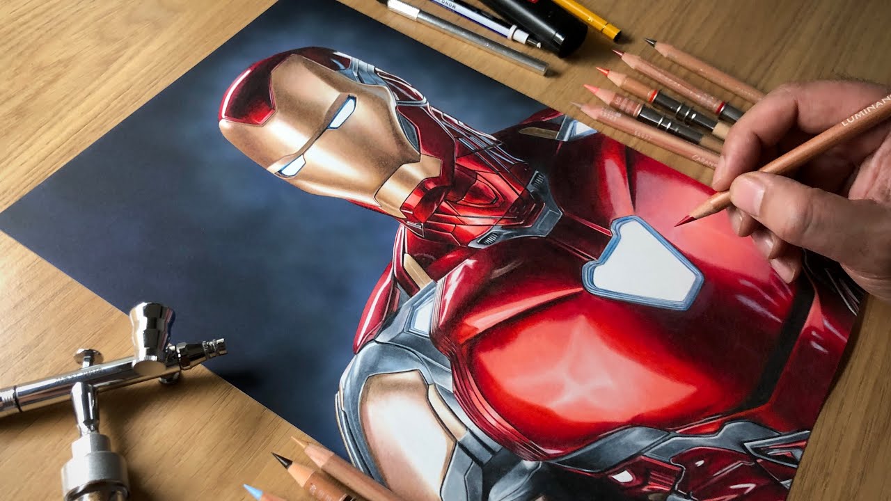 Drawing Iron Man - Mark 85 Suit - Coloured Pencil Timelapse | Artology