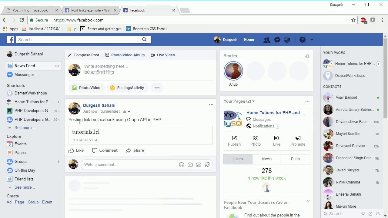 post link on facebook using graph api in php part3