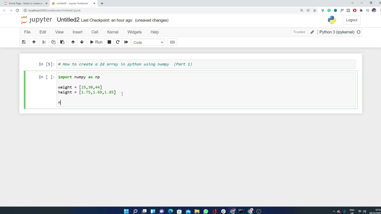 How to create a 2d array in python using numpy  Part 1