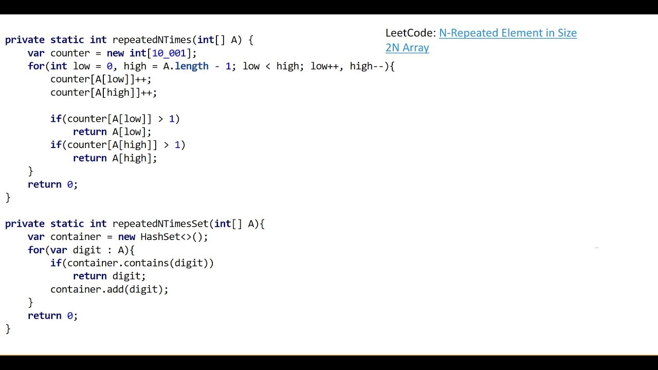 Leetcode: N-Repeated Element in Size 2N Array || Java programming language|| arrays