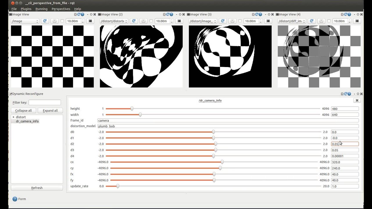 ROS + OpenCV image distortion and rectification