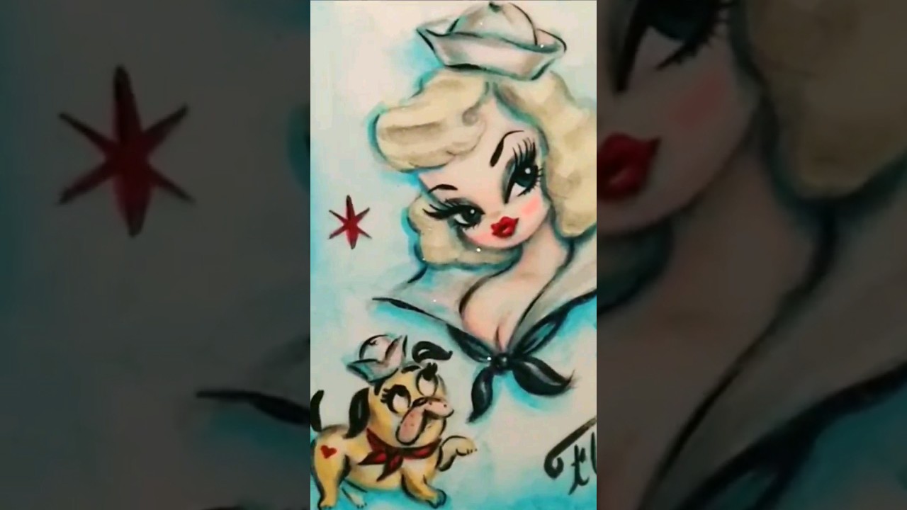Retro Sailor pinup Girl drawing in acrylic #shorts