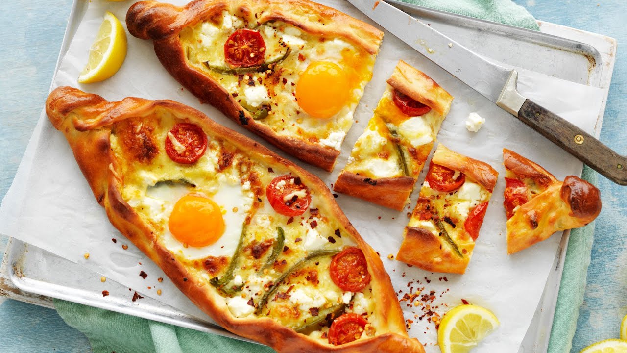 Turkish Pide with Egg, Tomato and Cheese Recipe | myfoodbook