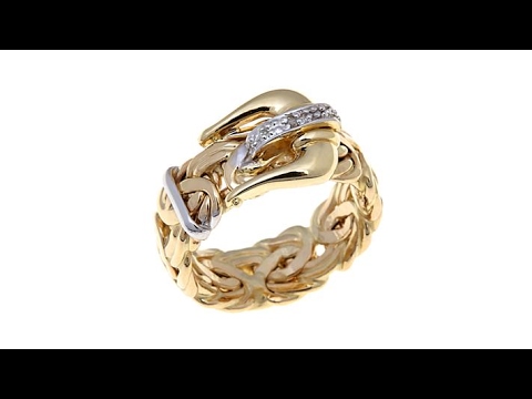 Passport to Gold DiamondAccented Byzantine Buckle Ring