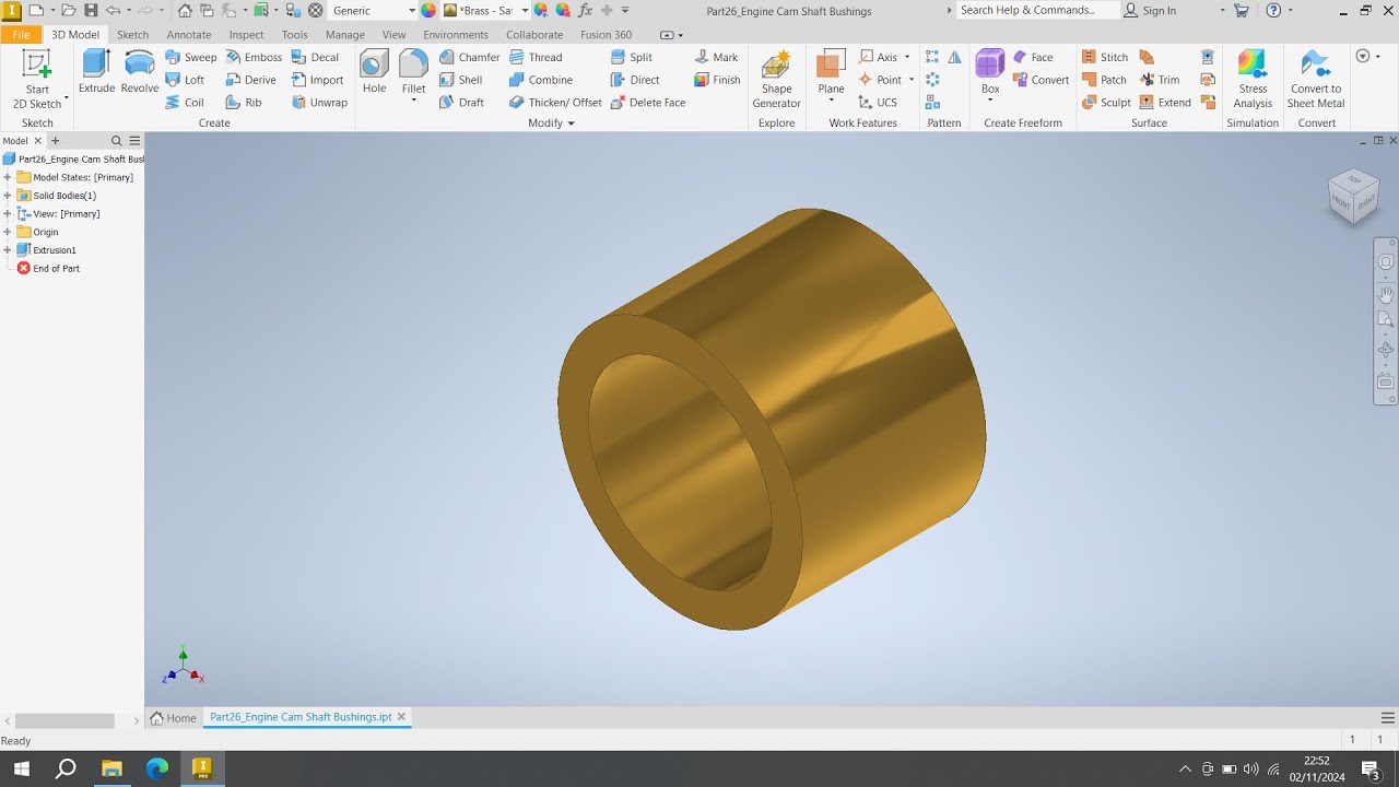 Inventor Tutorial V6 Engine : Camshaft Bushing [Part 26]