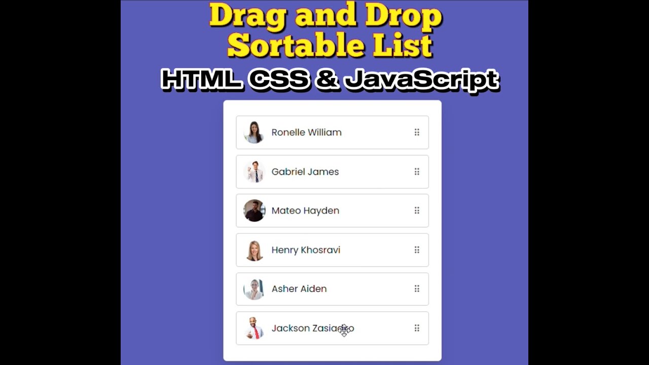 Drag and Drop Sortable List using HTML CSS & JavaScript